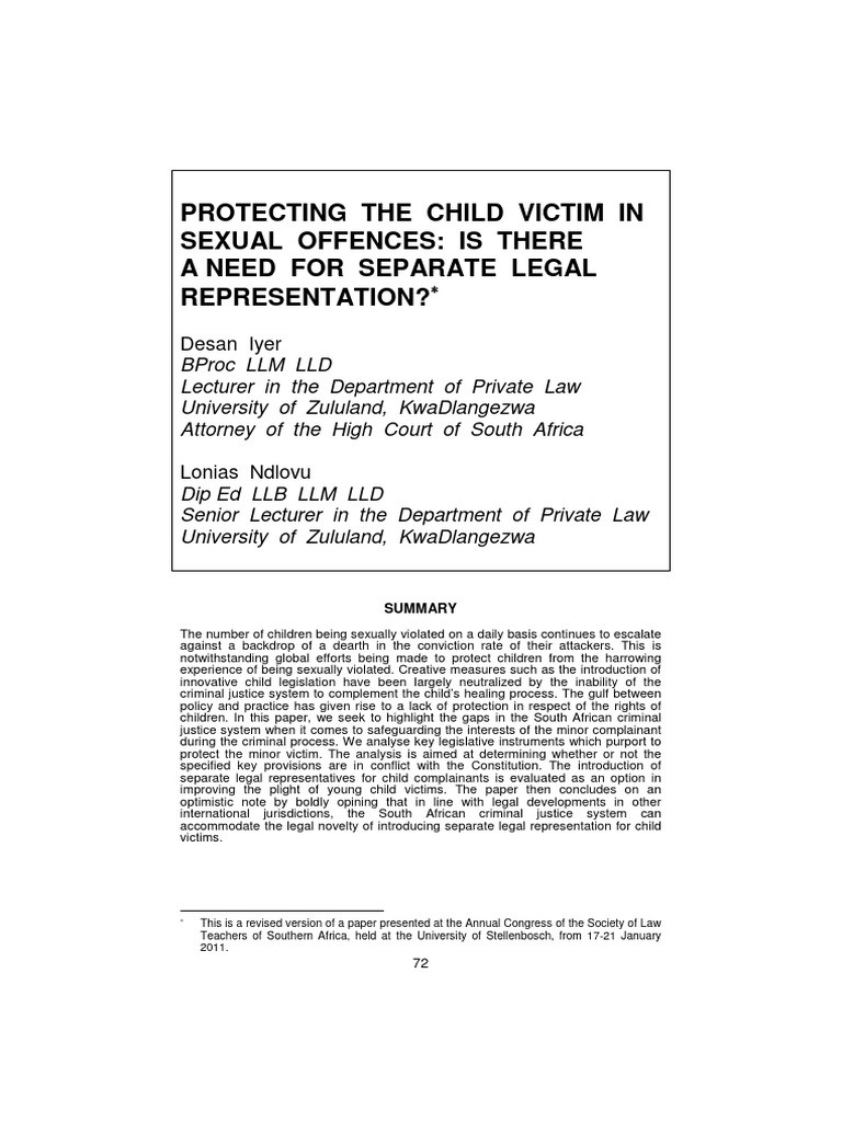 Child Victims in Sexual Offences: Legal Needs | PDF | Child Abuse | Crimes