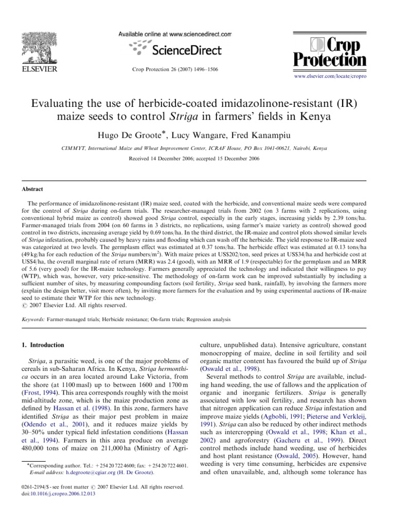 Evaluating The Use of Herbicide-Coated Imidazolinone-Resistant (Ir ...