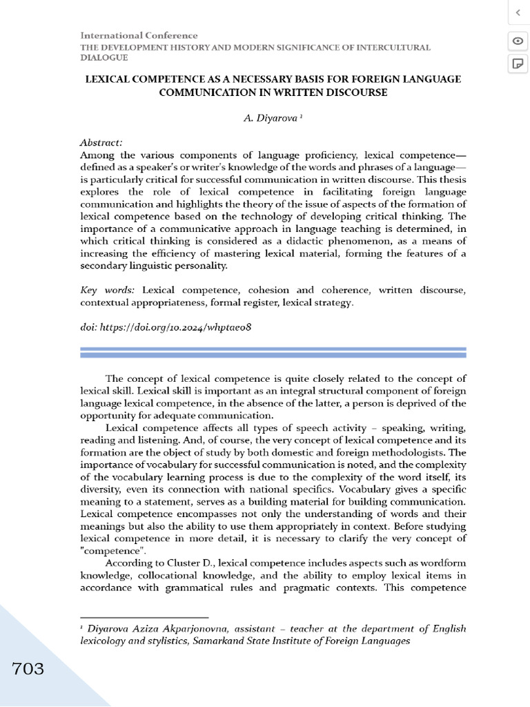 View of Lexical Competence As A Necessary Basis For Foreign Language Communication in Written ...