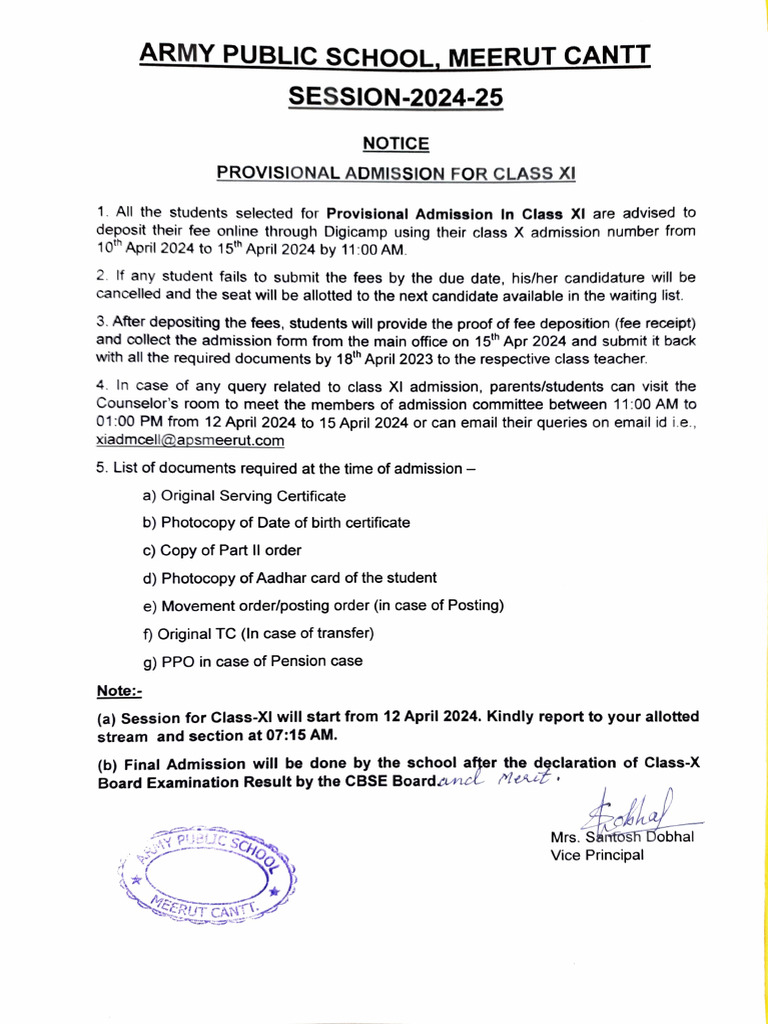 First Merit List of Provisional Admission To Class Xi (2024-25) | PDF