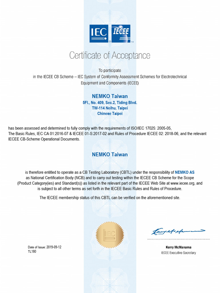 NEMKO Taiwan CB Testing Laboratory Status | PDF