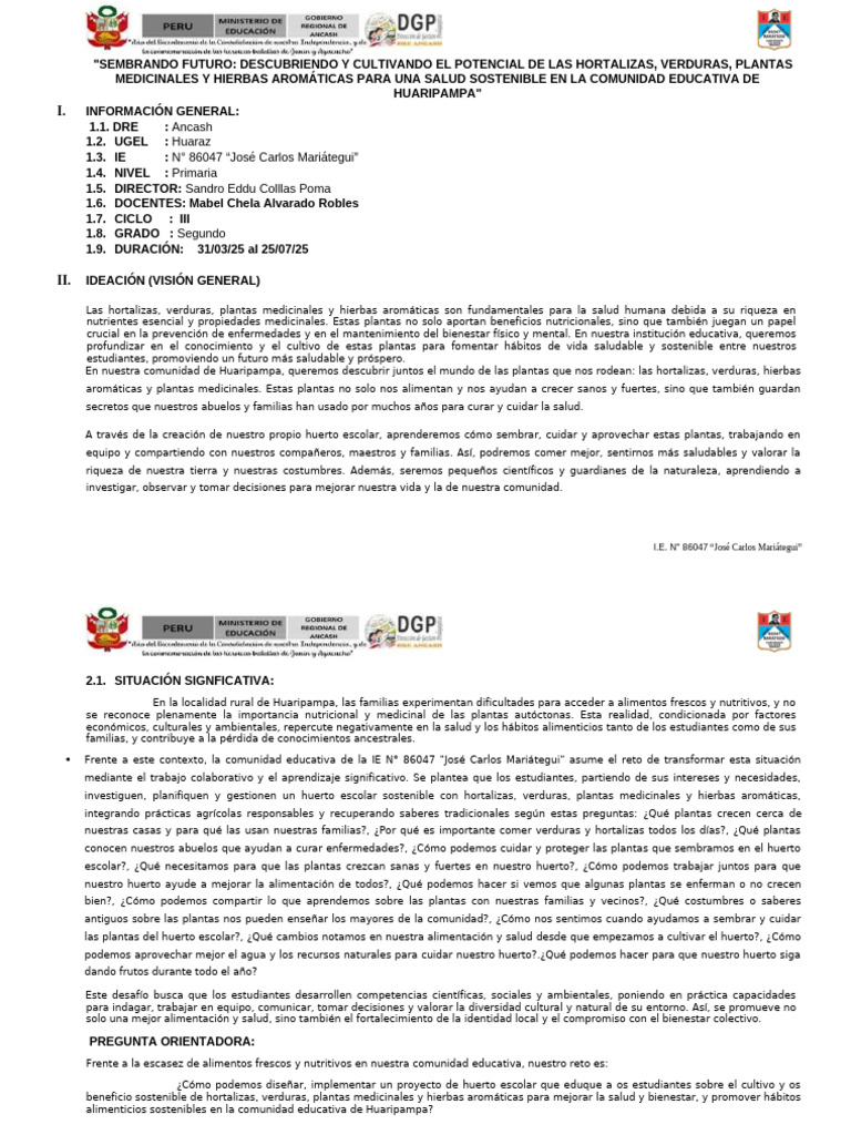 PROYECTO ABP de segundo grado 2025 | PDF | Huerta | Compost