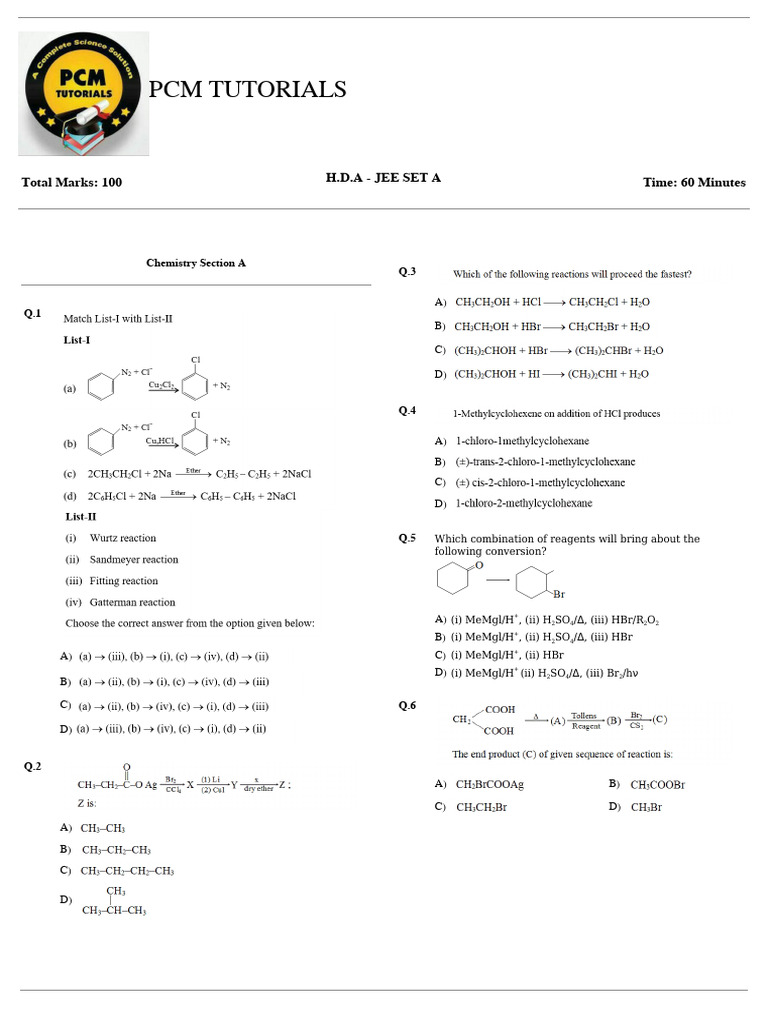 Qp-Hda Jee Set B | PDF | Unit Processes | Chemical Substances