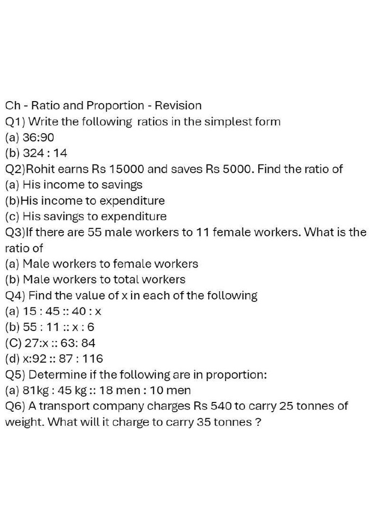 Revision - Ratio and Proportion | PDF