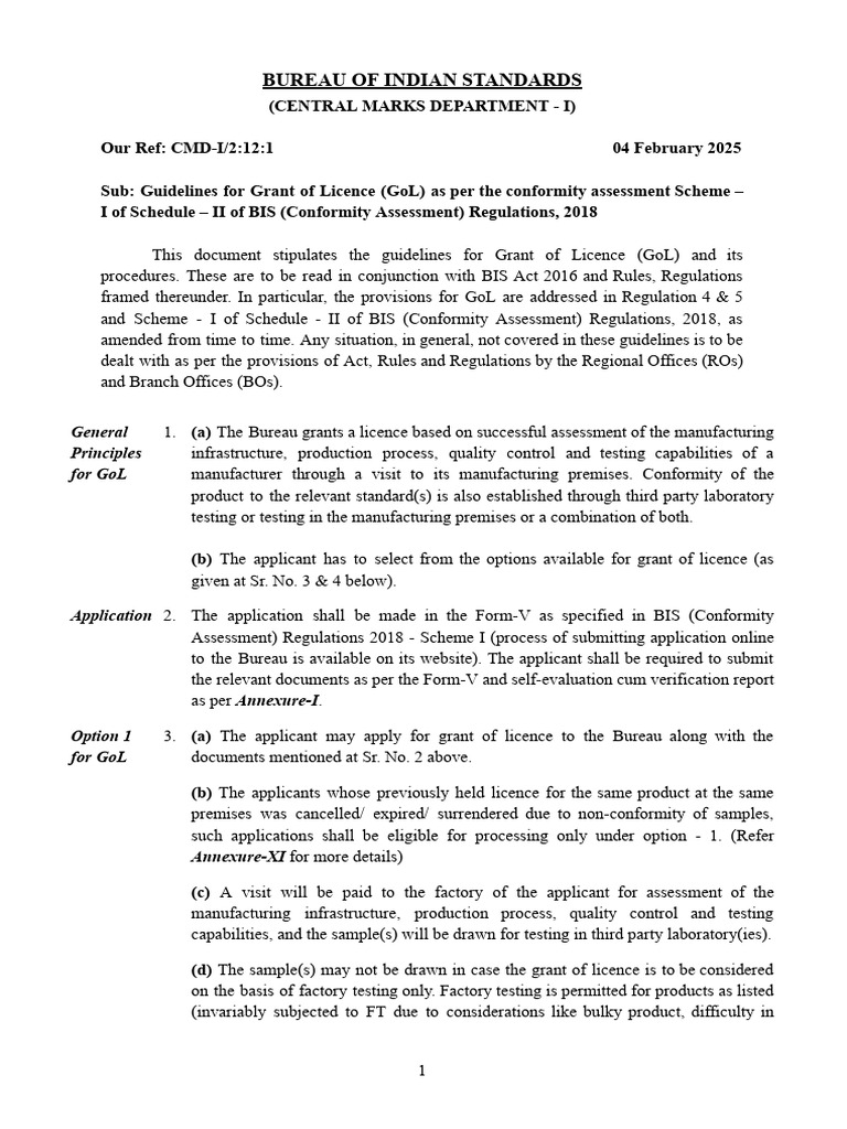 BIS Guidelines for Grant of Licence | PDF | Trademark | Cement