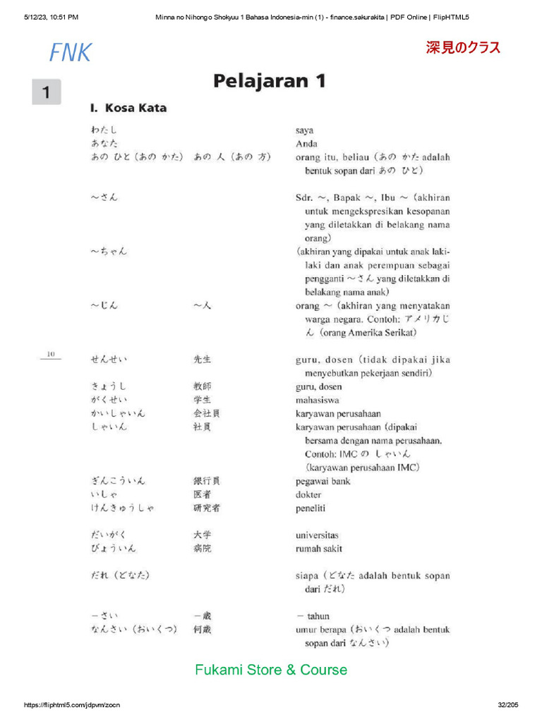 Minna No Nihongo Shokyuu 1 Bab 1 Kotoba | PDF