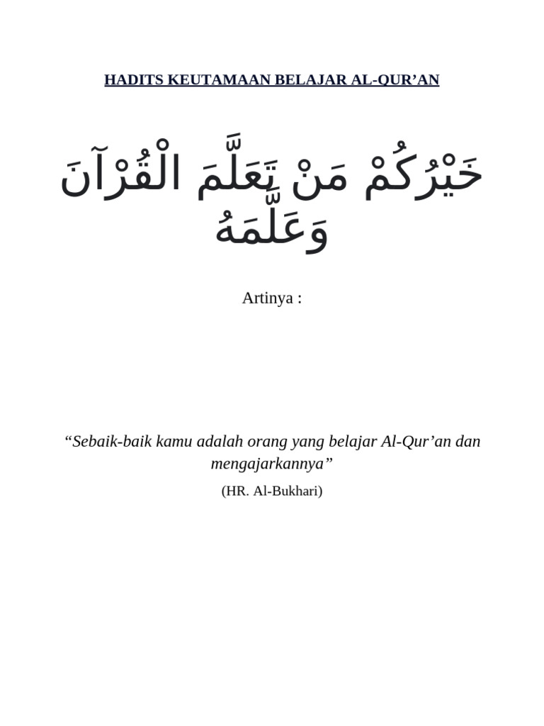 Hadits Keutamaan Belajar Al Quran | PDF