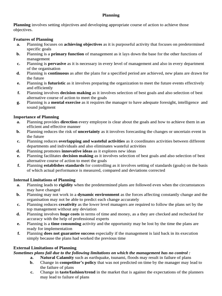 Bullets Points on Planning | PDF | Policy | Planning