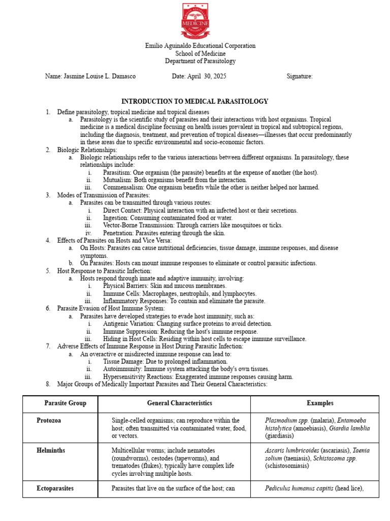 Parasitology Lab Manual | PDF | Immune System | Parasitism