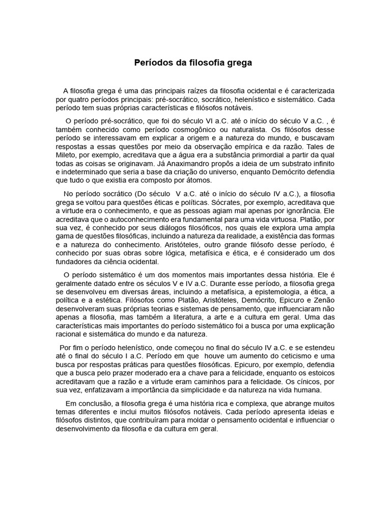 Períodos Da Filosofia Grega | PDF | Filosofia Grega Antiga | Sócrates
