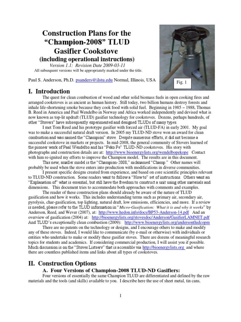 Construction Plans For Champion TLUD Stove | PDF | Stove | Duct (Flow)