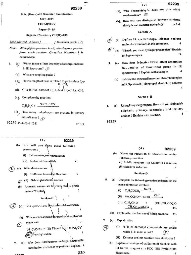 BSC 4 Sem Chemistry Organic Chemistry 92239 May 2024 | PDF
