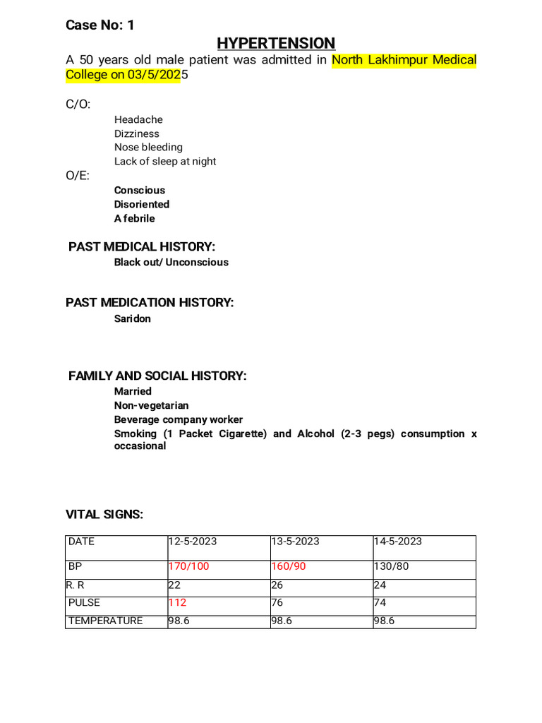 Hypertension: Case No: 1 | PDF | Physiology | Medicine