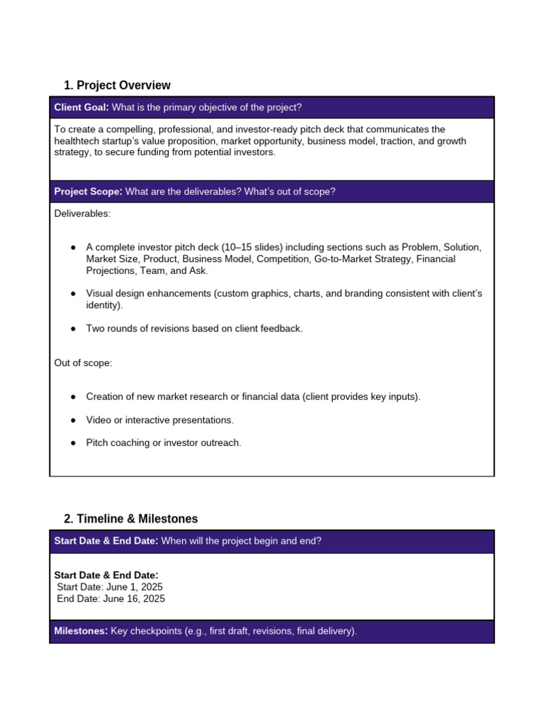 Freelance Project Plan Template | PDF | Communication | Computing