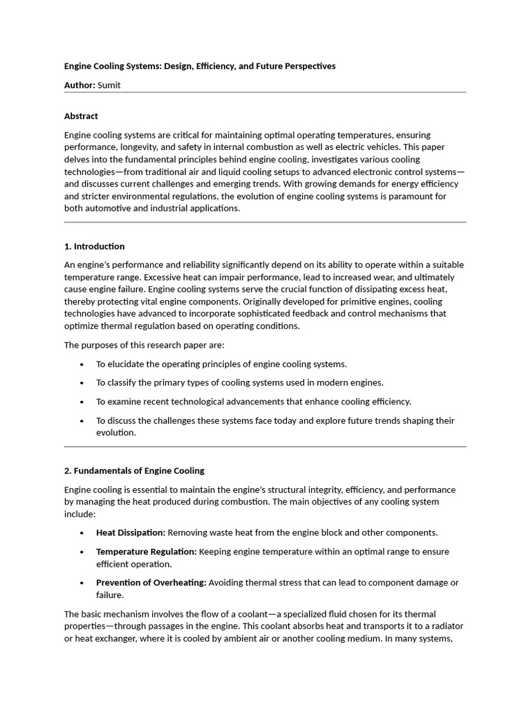 Engine Cooling Systems Research Paper by Sumit | PDF | Radiator | Coolant