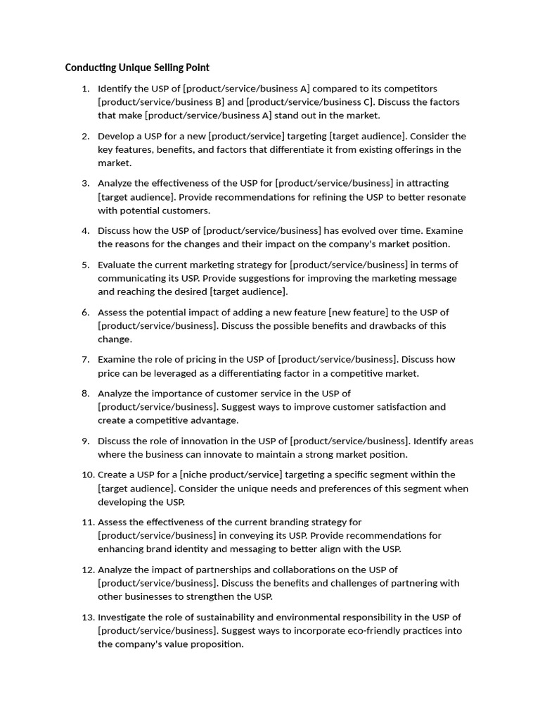 100 Conducting Unique Selling Point Prompt Templates | PDF | Marketing ...
