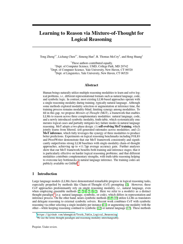 Learning To Reason Via Mixture-of-Thought For Logical Reasoning | PDF ...
