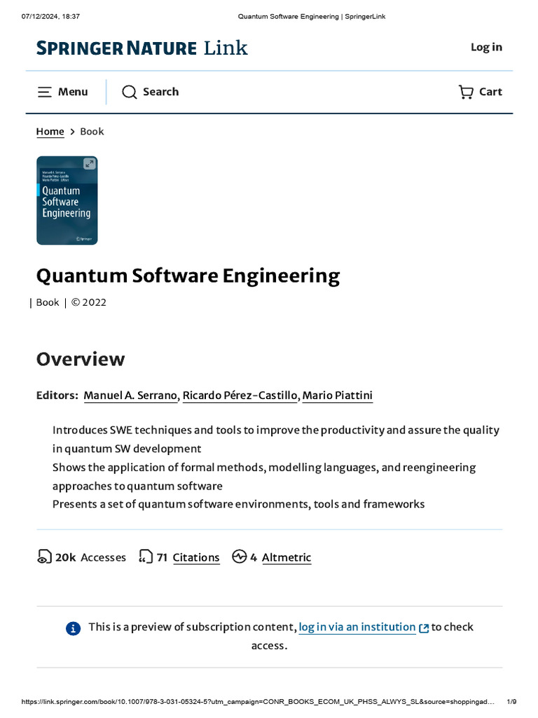 Quantum Software Engineering - SpringerLink | PDF | Software | Books