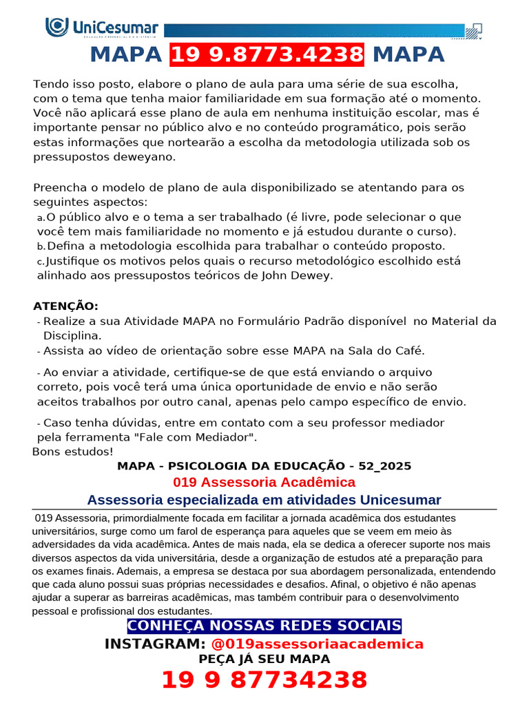 Mapa Mapa: Assessoria Especializada em Atividades Unicesumar | PDF | Psicologia Educacional ...