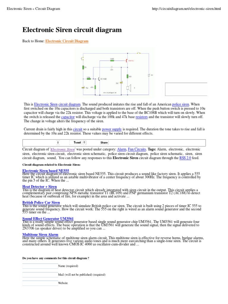 Electronic Siren Circuit Diagram | PDF | Electronic Circuits | Electronics