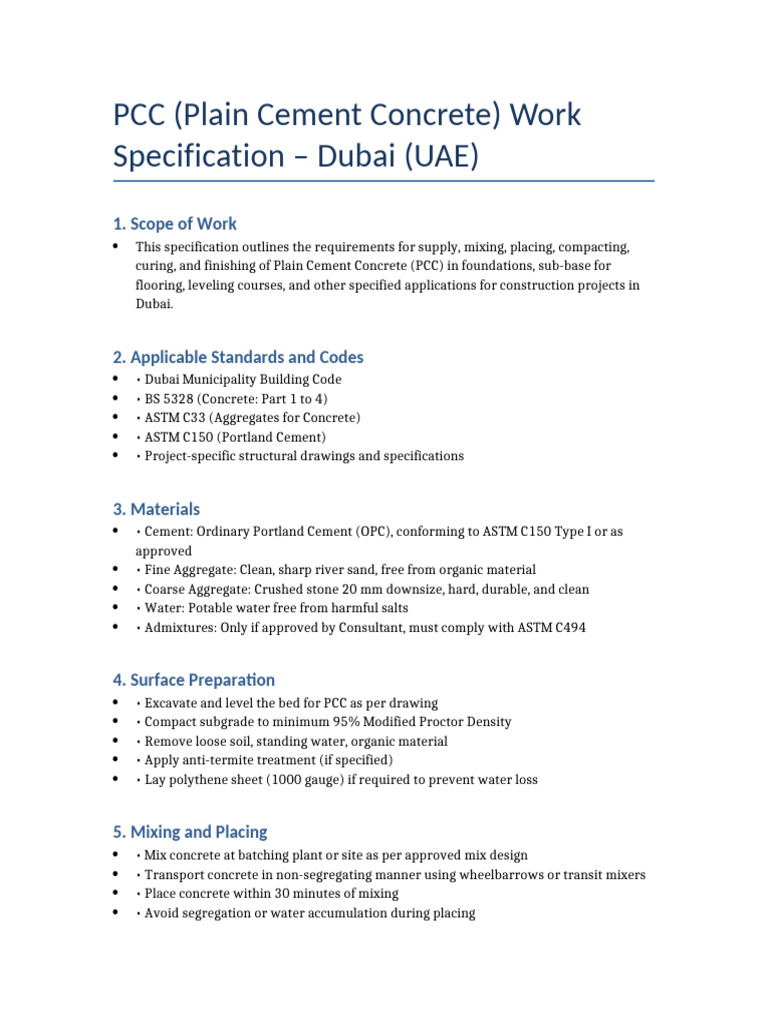 PCC Work Specification Dubai | PDF | Concrete | Construction Aggregate