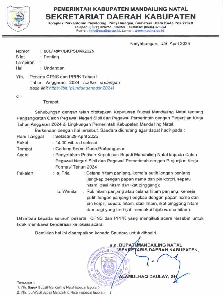 Undangan Penyerahan Petikan SK Asn Ta 2024 Kepada Peserta-1 | PDF