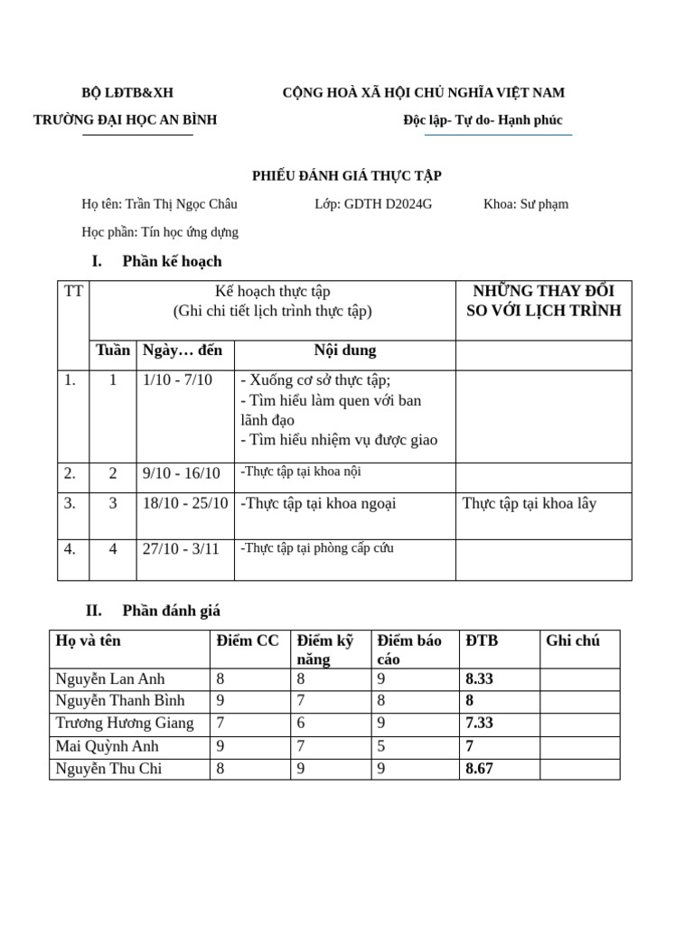 Bài ktra tin học word | PDF