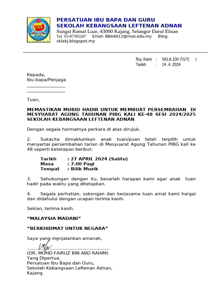 Surat Jemput Murid | PDF