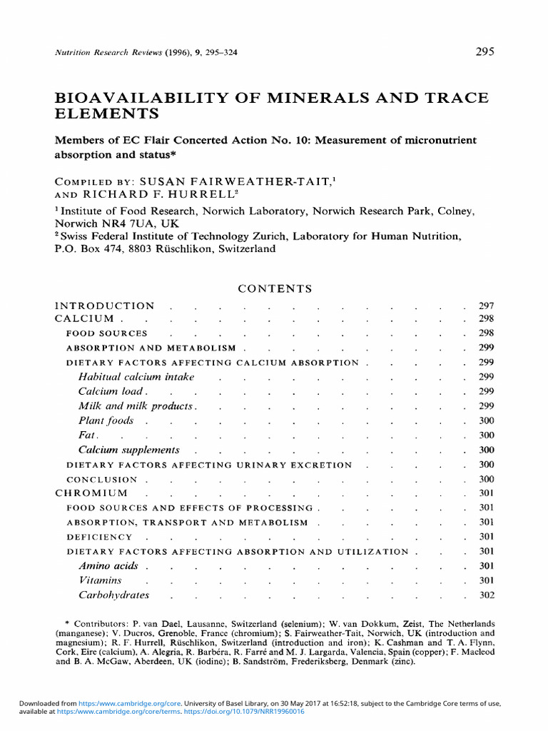 Bioavailability of Minerals and Trace Elements | PDF | Nutrients | Digestion