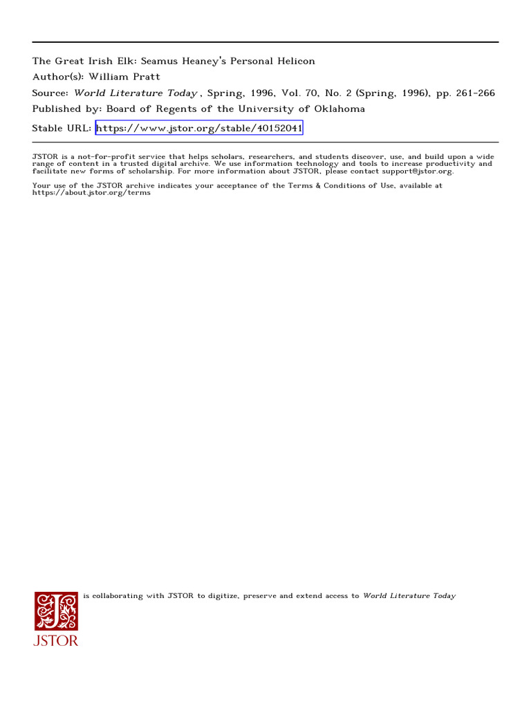 Pratt - Heaney - Personal Helicon | PDF | W. B. Yeats | Irish Poetry