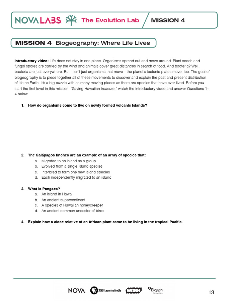 330 Biology 19-6 Lab - NOVA Evolution - Mission 4 | PDF | Island | Biology