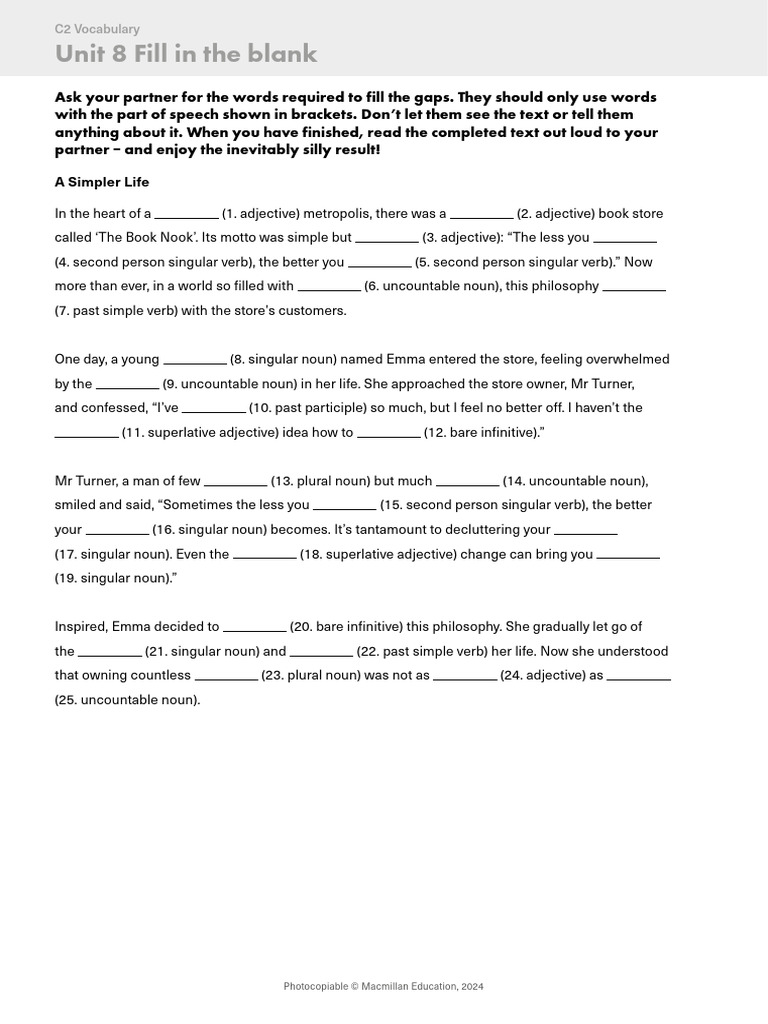 RF - C2 - CA - U8 - Fill in The Blank | PDF | Adjective | Noun