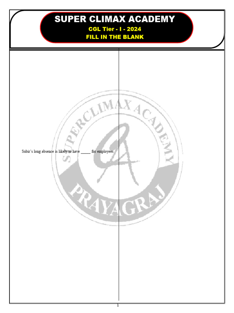 CGL - 2024 Fill in The Blank Answerkey-1 | PDF | Lexicology | Linguistics