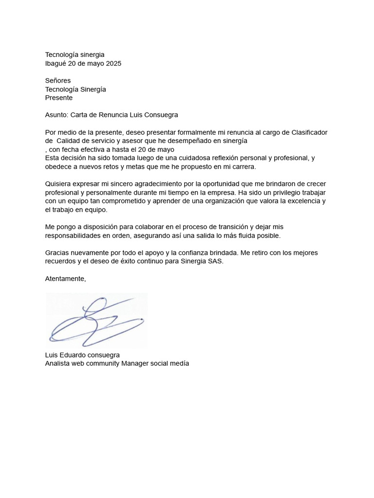 Renuncia Voluntaria Luis Consuegra | PDF