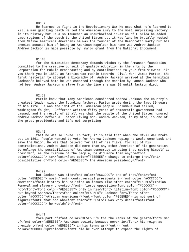 NoteGPT - Andrew Jackson - Good Evil & The Presidency - PBS Documentary ...