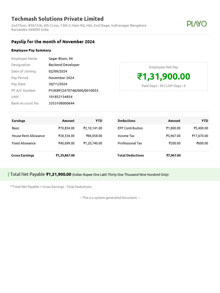 Payslip 94 Nov 2024 | PDF