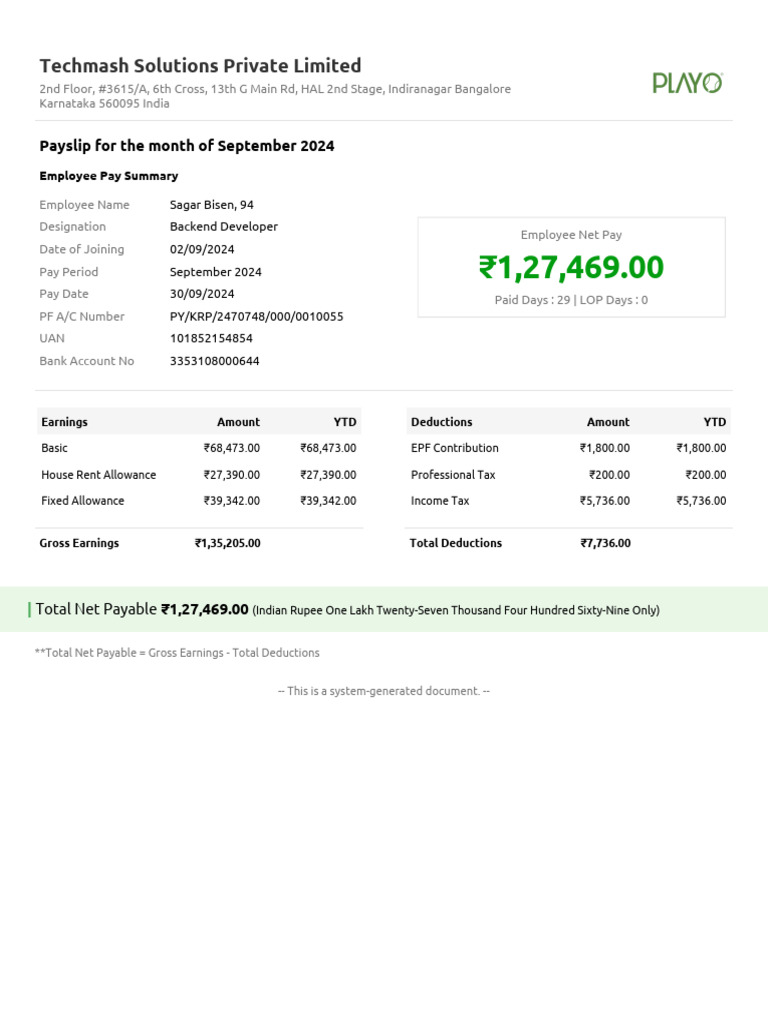 Payslip 94 Sep 2024 | PDF