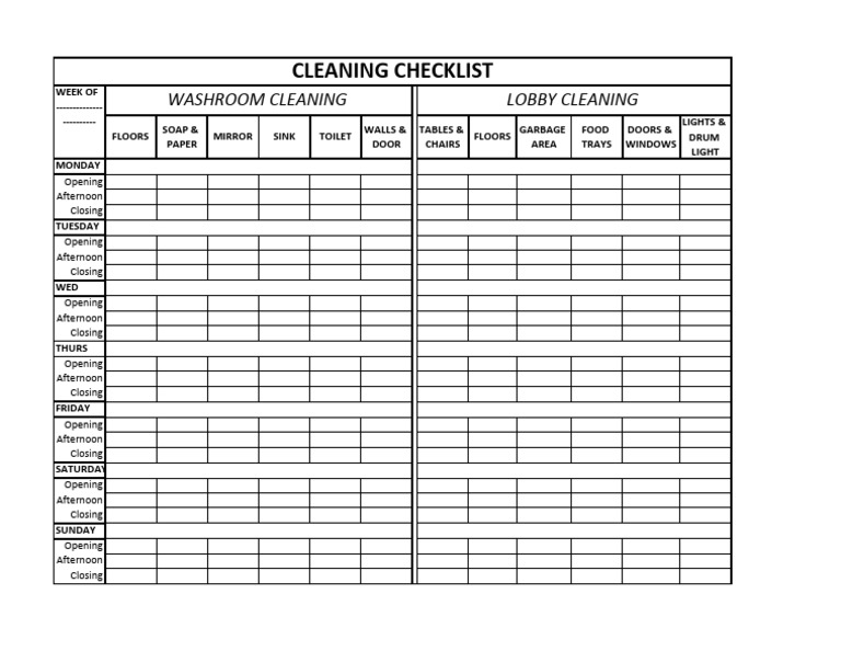 Weekly Cleaning Checklist Guide | PDF