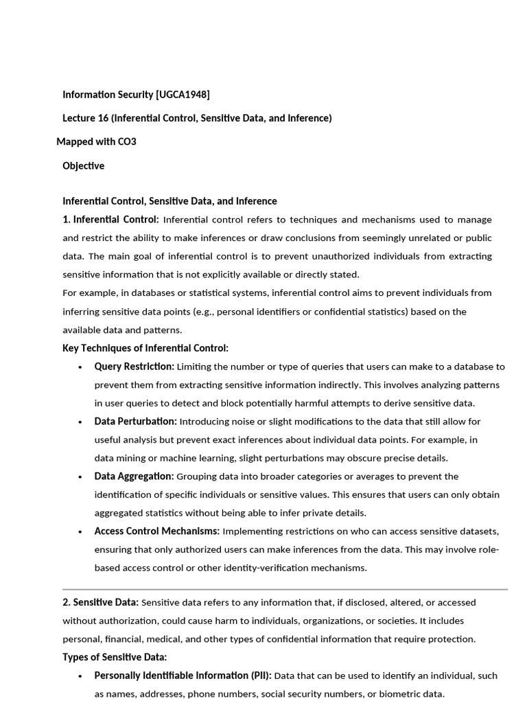 Inferential Control, Sensitive Data, and Inference | PDF | Statistical Inference | Information ...