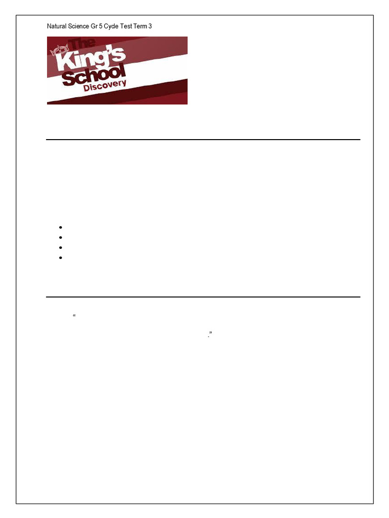 Natural Science Grade 5 Cycle Test | PDF | Fires | Fuels