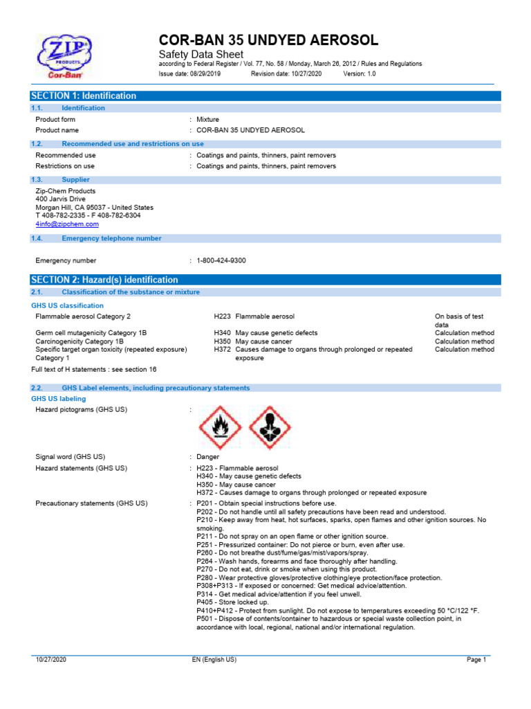 Corban-35 Undyed Aerosol MSDS | PDF