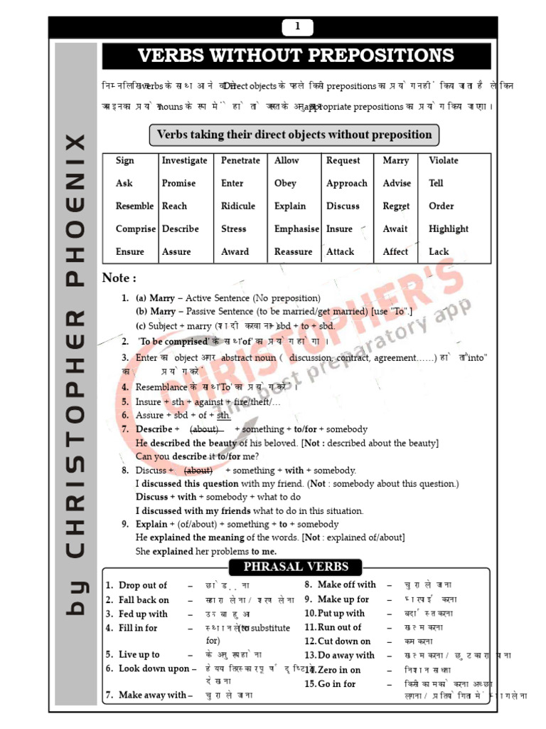 Verbs and Prepositions Guide | PDF