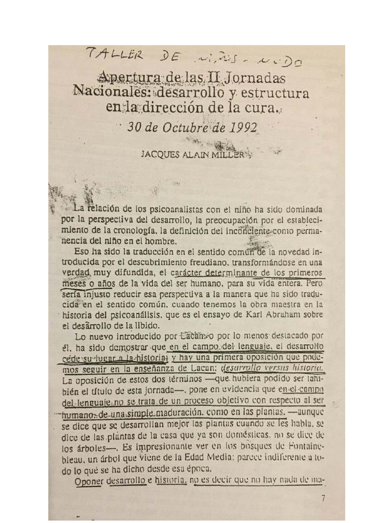 Miller, Jacques Alain. Apertura A Las II Jornadas Nacionales Desarrollo ...