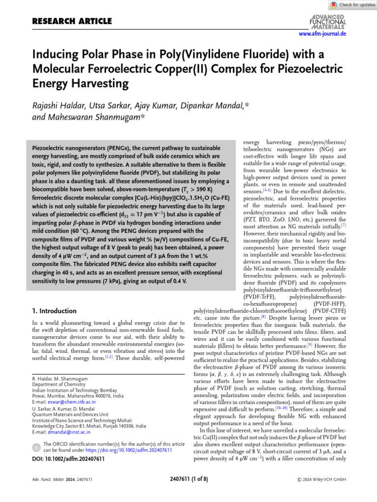 Inducing Polar Phase in Poly (Vinylidene Fluoride) With A Molecular ...