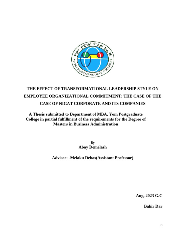Abay Demelash Final | PDF | Leadership | Transformational Leadership