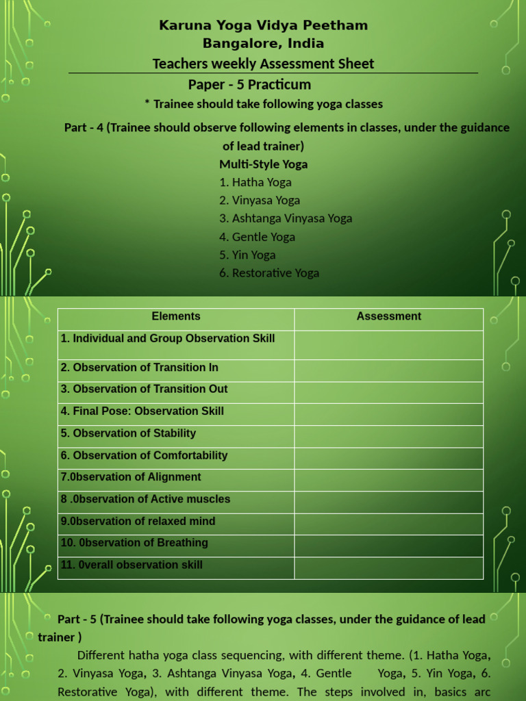 Yoga Teacher Training Assessment Guide | PDF | Ashtanga Vinyasa Yoga ...