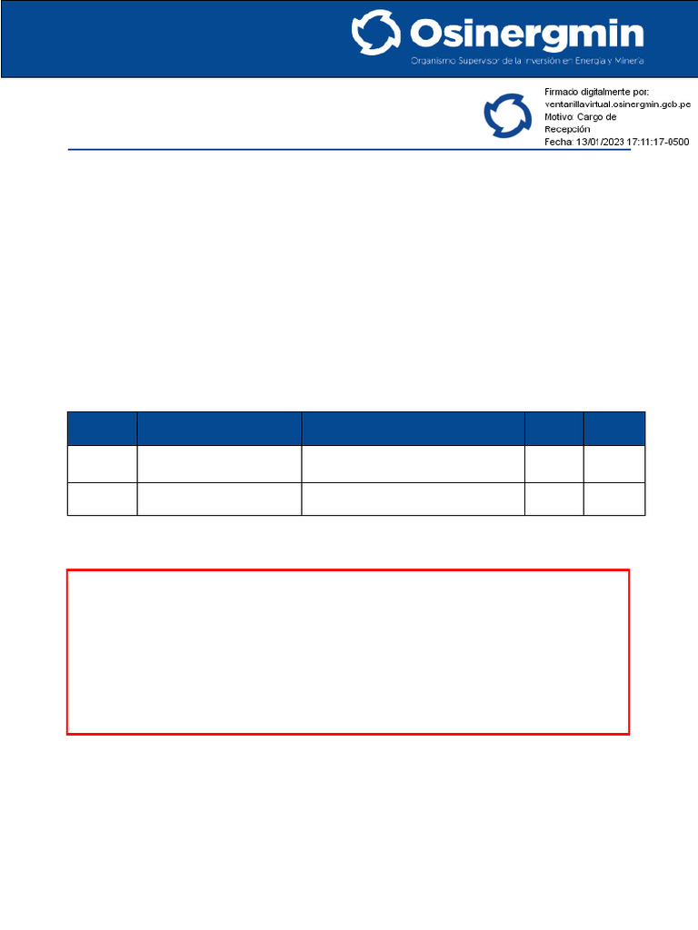 CARGO RECEPCION OSINERGMIN | PDF