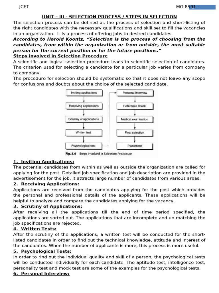 POM - Unit - 3 - Selection Process | PDF | Psychological Testing ...