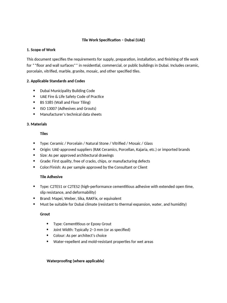 11-Tile Work Specification | PDF | Tile | Materials