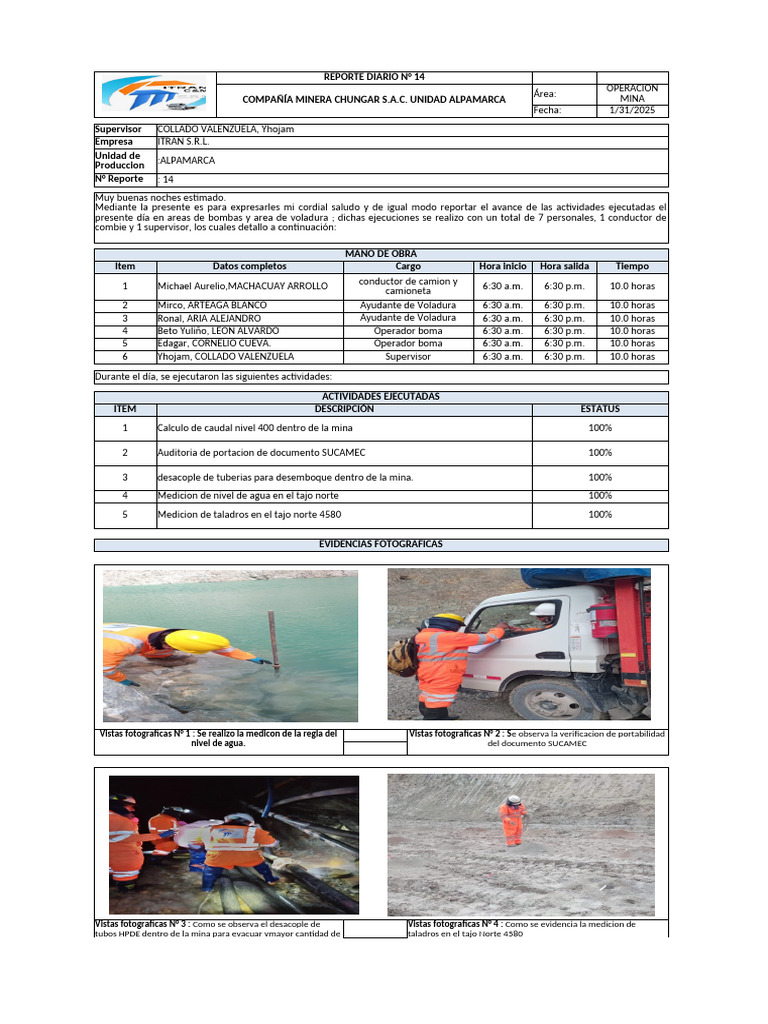 Reporte Diarios de Actividades. 1 | PDF